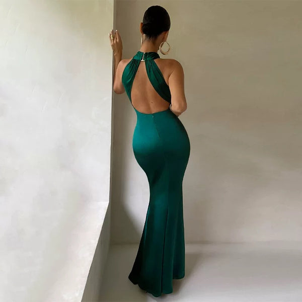 Elegant Formal Vestidos Women Cross Halter Long Fishtail Dress Ladies ...